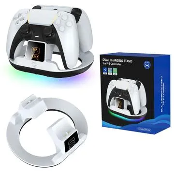 YZC-523 DUAL CHARGING STAND FOR PS5/PS5 EDGE CONTROLLER - RGB DOCK, OLED DISPLAY - WHITE