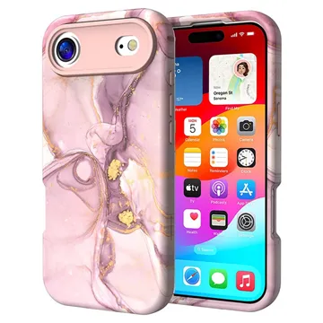 IPHONE AIR LUXURY MARBLE HYBRID CASE - PINK / GOLD