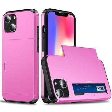 IPHONE 15 HIBRIDNA MASKA SA KLIZNIM DRŽAČEM KARTICE - ROZE