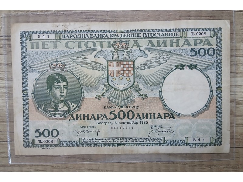 N 112 - Kr Jugoslavija - 500 din 1935 - opis -