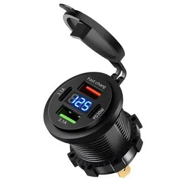 12V/24V USB CHARGER SOCKET WITH VOLTAGE DISPLAY FOR CAR, BOAT, MOTORCYCLE AND TRUCK