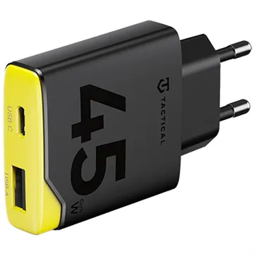 TACTICAL MINIMI 45W AC GAN FAST CHARGER - USB-C, USB-A - BLACK / YELLOW