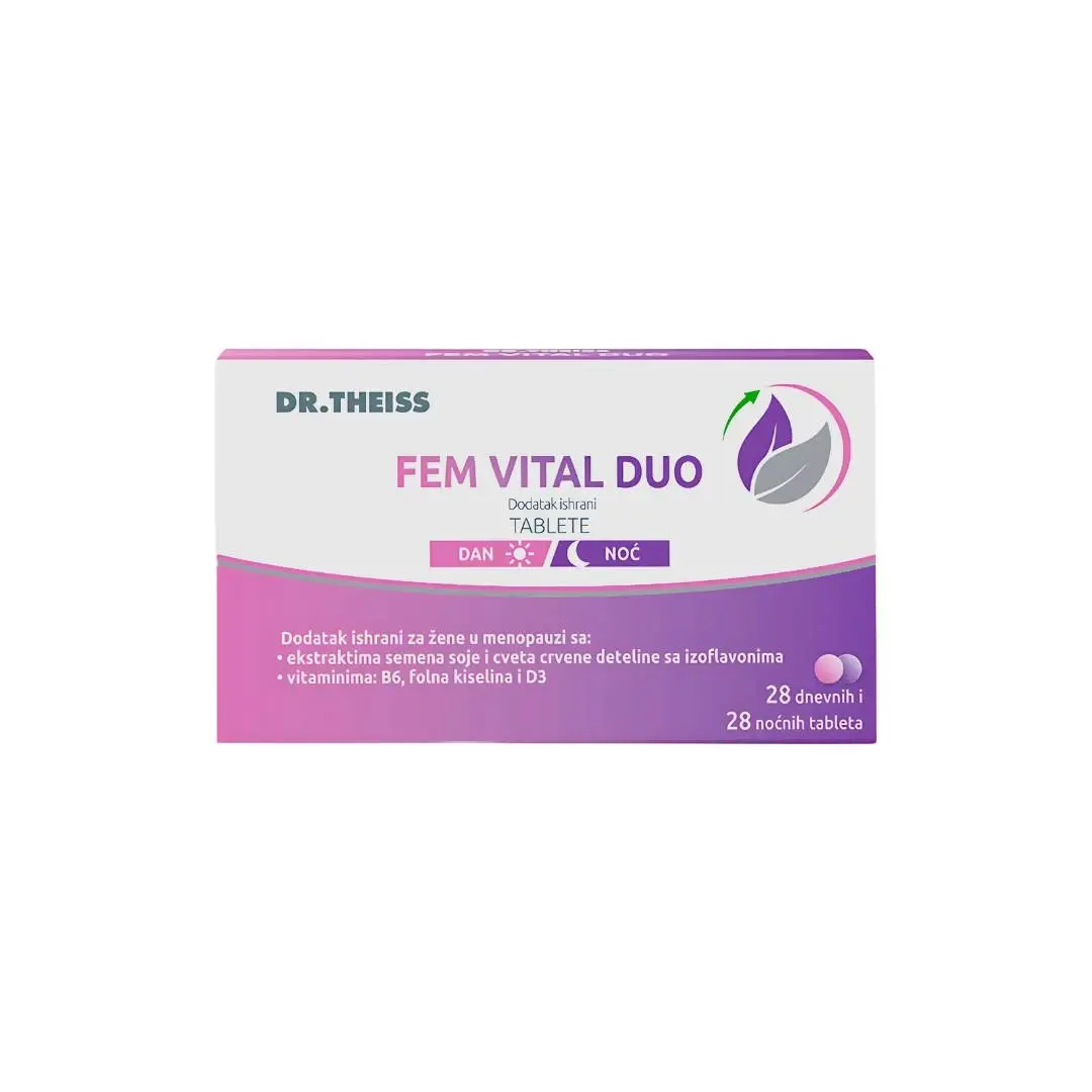 DR.THEISS Tablete koje doprinose olakšavanju simptoma kod žena u menopauzi Fem Vital Duo, 28 Film tableta za dan, i 28 Film tableta za noć