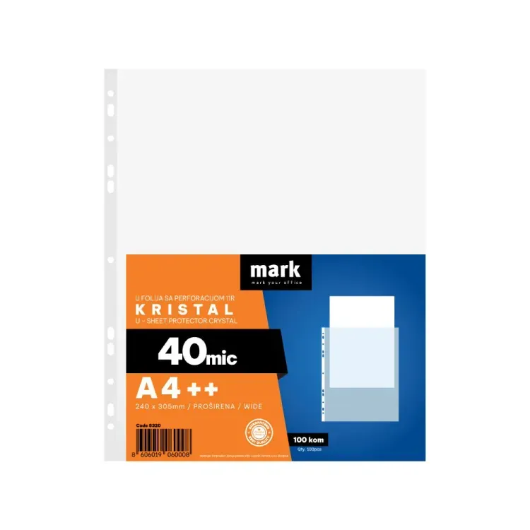 MARK U 40mic kristal A4++ 1/100 Folija
