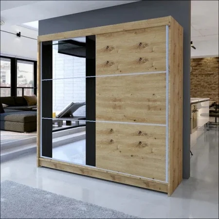Klizni plakar Artion Hrast Artisan/Crni front sa ogledalom 2000x2150x580 mm
