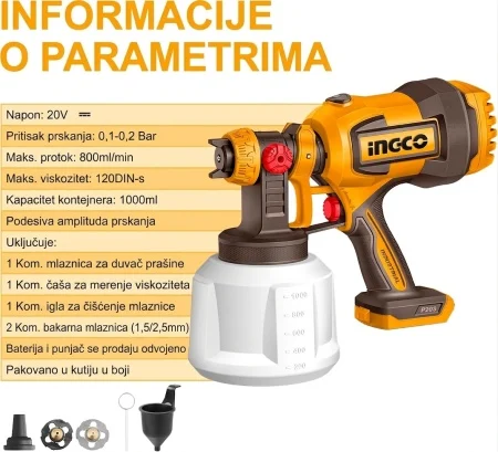 Ingco csgli20041 aku piŠtolj za farbanje metal posuda solo super ( CSGLI20041 )