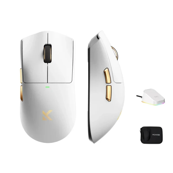 BEŽIČNI GAMING MIŠ MCHOSE K7 ULTRA WHITE GOD /PAW3950/8KHZ POOLING/OMRON MECHANICAL