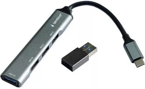 GEMBIRD USB-C ČVORŠTE/RAZDELNIK 4XUSB 3.0, TYPE-C+USB 3.0 (4 PORTA), ALUMINIJUMSKO KUĆIŠTE