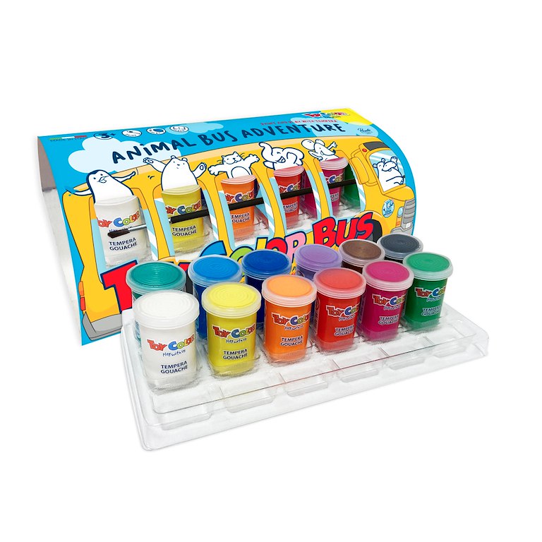 TOYCOLOR Animal Bus Adventure Ready Tempera 12 x 25 ml