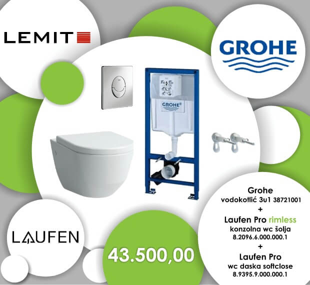 Komplet Grohe vodokotlić 3u1 sa Laufen wc šoljom i daskom