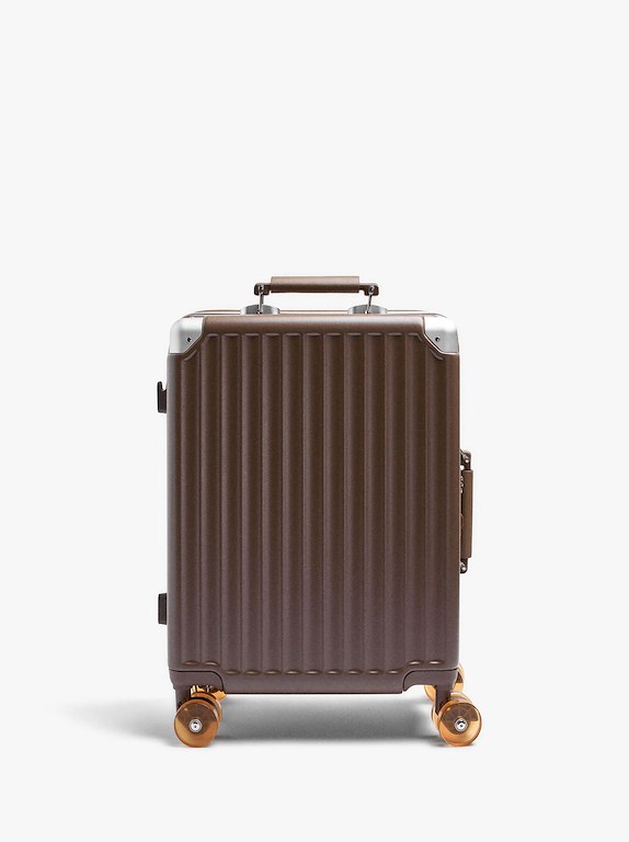 STRIPED TRAVEL SUITCASE WITH CUP HOLDER