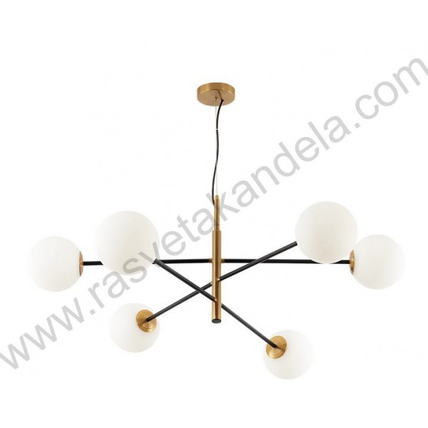 Luster visilica 6xG9 zlatna sa opal belim staklom