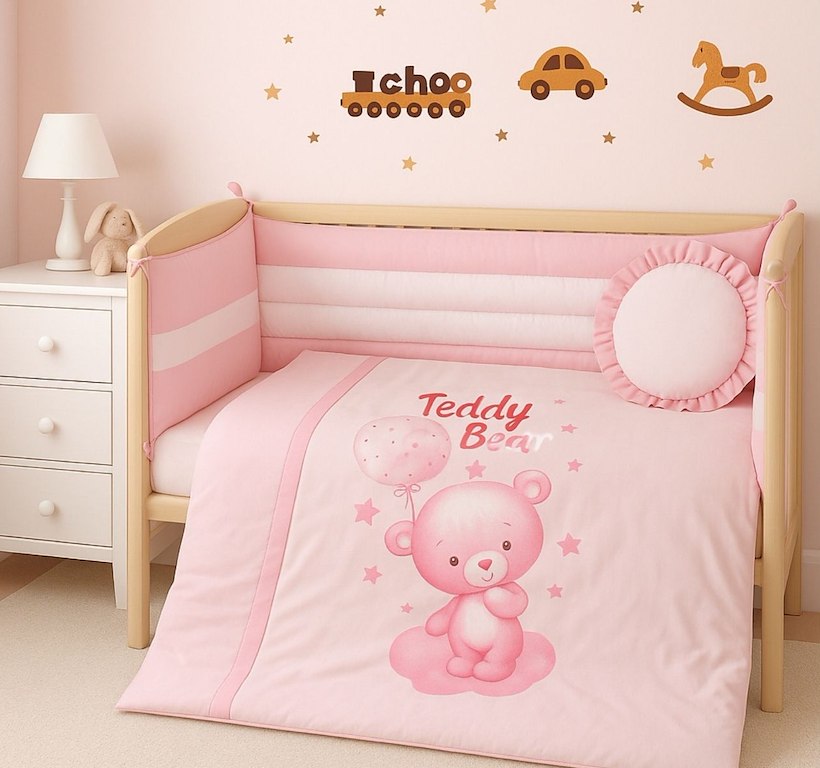 San Teddy posteljina za krevetac Roze