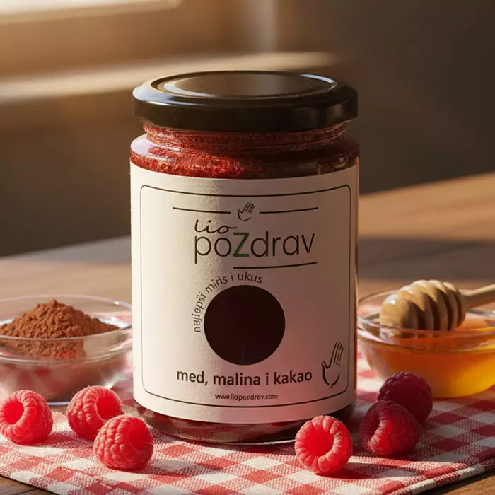 Sirovi bagremov med, malina i organski kakao 400gr