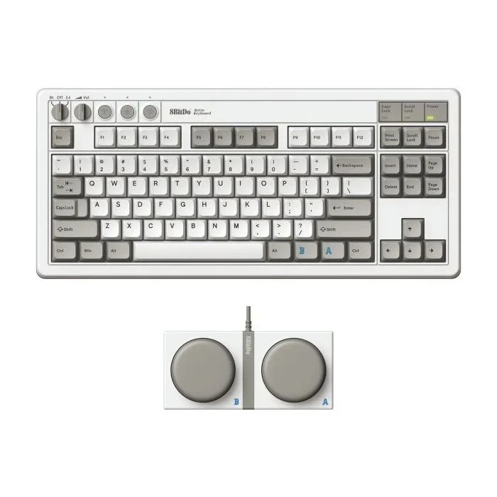 8BitDo Retro 87 White - bežična mehanička tastatura, hot-swap, + Dual Super Buttons