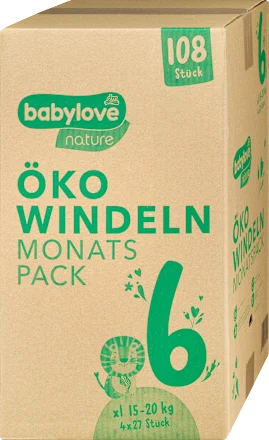 babylove
nature pelene, veličina 6 xl (15-20 kg), mesečno pakovanje: 4 x 27 kom., 108 kom