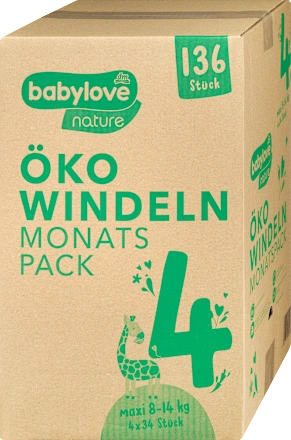 babylove
nature pelene, veličina 4 maxi (8-14 kg), mesečno pakovanje: 4 x 34 kom., 136 kom