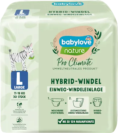 babylove
nature Pro Climate HYBRID jednokratni ulošci za platnene pelene, veličina L (11-18kg), 30 kom