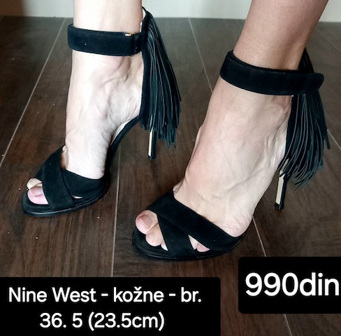 Nine West sandale štikle kožne rese crne br. 36.5