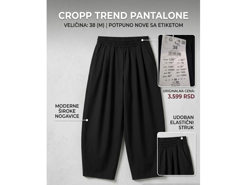 Trendi Cropp pantalone visok struk- wide leg - Novo