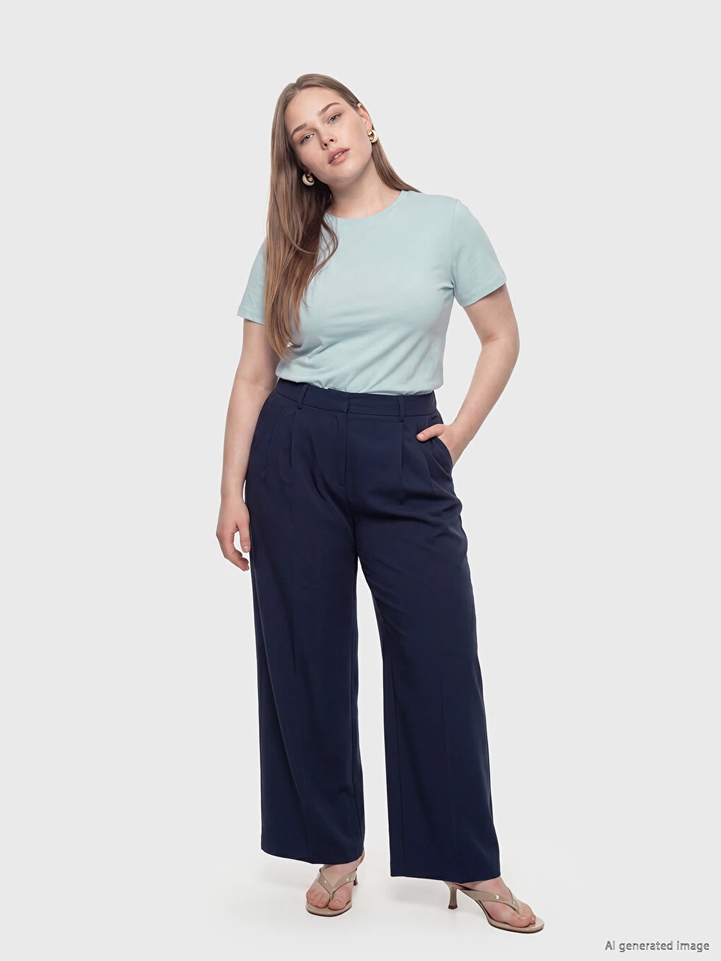 LCWAIKIKI Curve Ženska Majica Sa Okruglim Izrezom Plus Size
