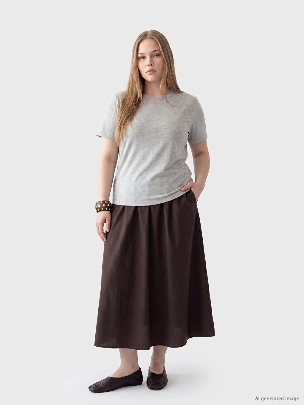 LCWAIKIKI Curve Ženska Majica Sa Okruglim Izrezom Plus Size