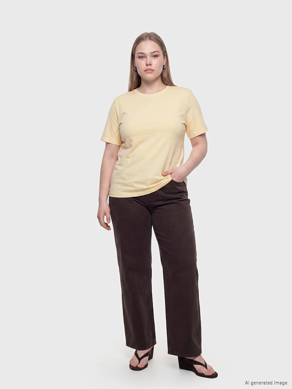 LCWAIKIKI Curve Ženska Majica Sa Okruglim Izrezom Plus Size