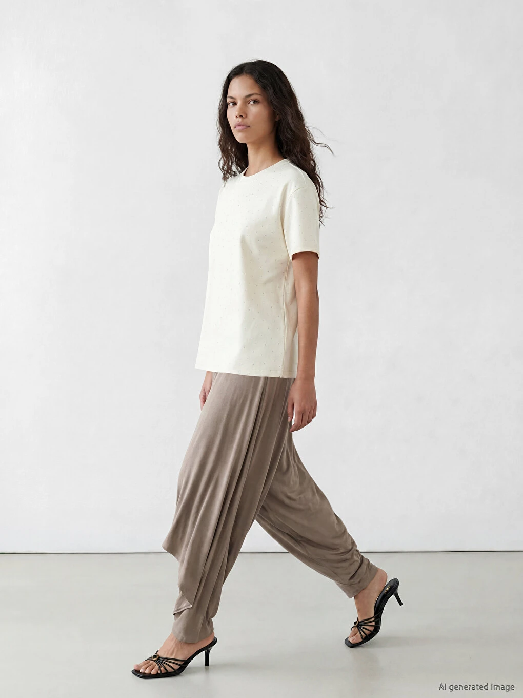 LCW Modest Ženska Oversize Majica Od Mekog Materijala Ukrašena Cirkonima
