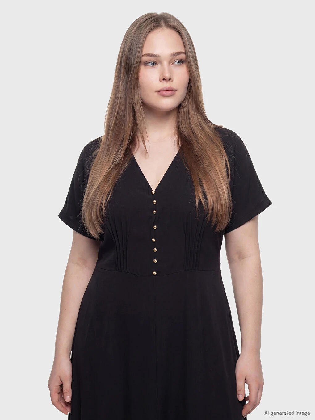 LCWAIKIKI Curve Plus Size Haljina Sa Faltama I V Izrezom