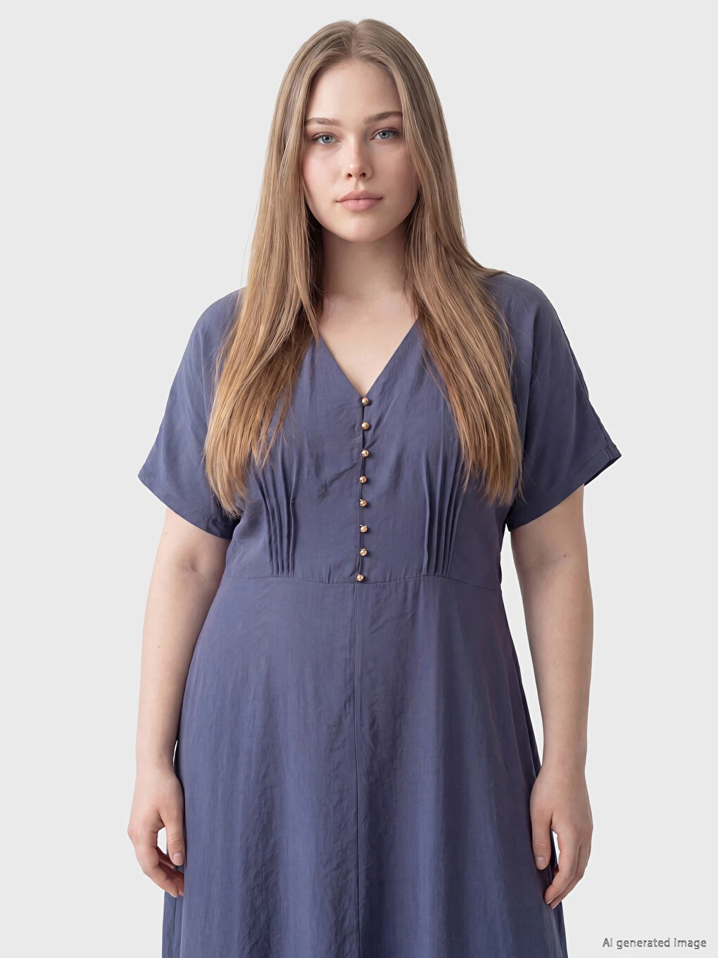 LCWAIKIKI Curve Plus Size Haljina Sa Faltama I V Izrezom