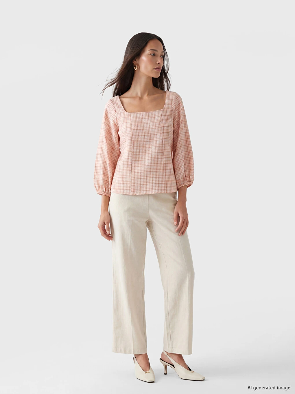 LCW EVERYDAY Karirana Bluza Sa Kvadratnom Kragnom