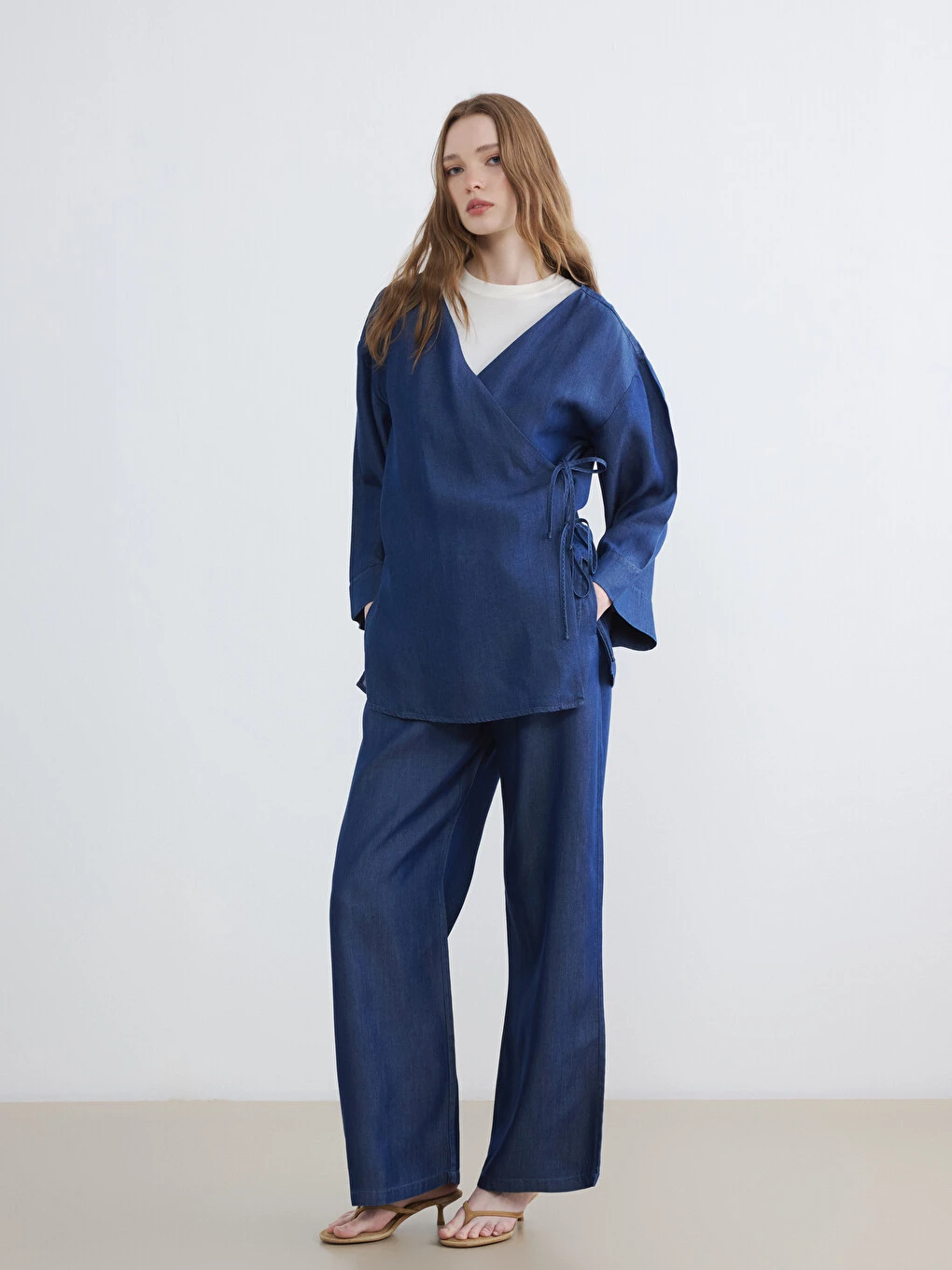 LCW Modest Ženski Teksas Kimono Sa Dvorednim Kopčanjem Na Kragni