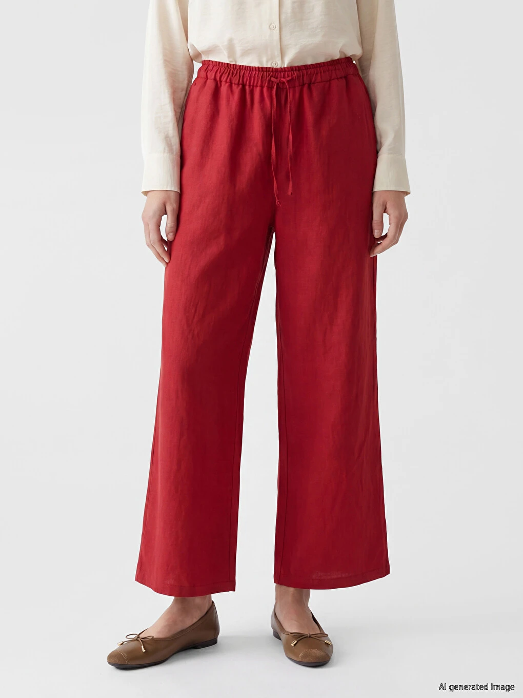 LCW Modest Ženske Pantalone Od 100% Lana Sa Elastičnim Strukom