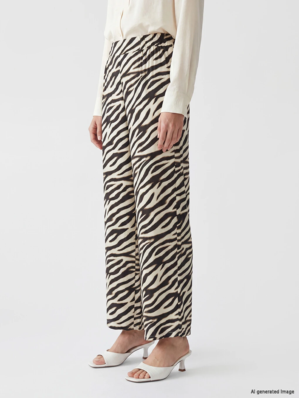 LCW Modest Ženske Pantalone Sa Elastičnim Strukom I Zebraste Šare