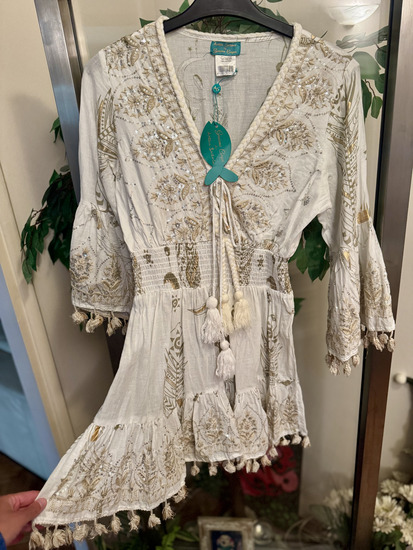 ANTICA SARTORIA Golden White Cotton Dress - NOVO