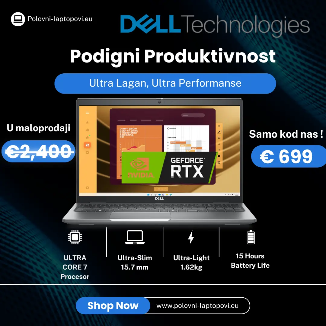 Dell Latitude 5550
   Dell Latitude 5550 – AI Generacija Poslovnih Laptopova je Stigla!
   Zašto kupiti baš Dell Latitude 5550?