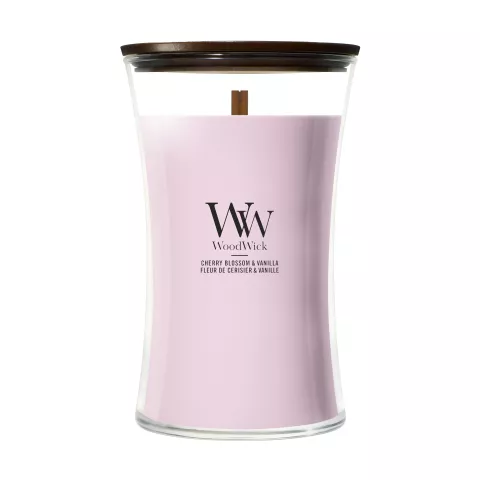 Cherry Blossom Vanilla - L WoodWick mirisna sveća (trešnjin cvet, voće, ovsano mleko, vanila)