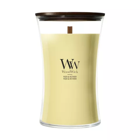 Yuzu Vetiver - L WoodWick mirisna sveća (yuzu, vetiver, mandarina, ciklama, sandalovina)