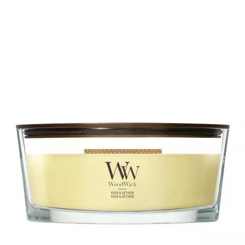 Yuzu Vetiver - ovalna Wood Wick (yuzu, vetiver, mandarina, ciklama, sandalovina)