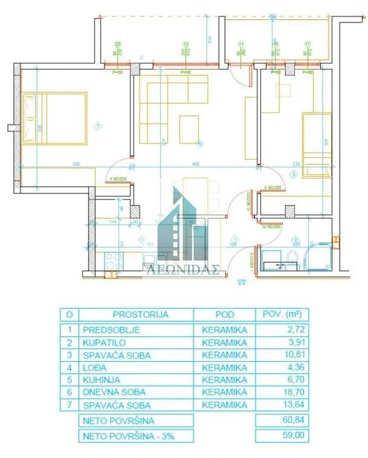 Prodaja, dvosoban stan, 59m², Palilula, Niš