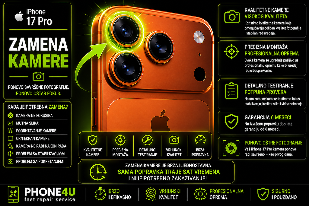 Zamena kamere iPhone 17 Pro | Phone4U Novi Sad