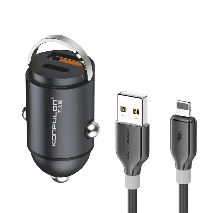 Auto punjac KONFULON C95Q + DC85 QC3.0 20W,PD 20W sa iPhone lightning kablom crni 1m