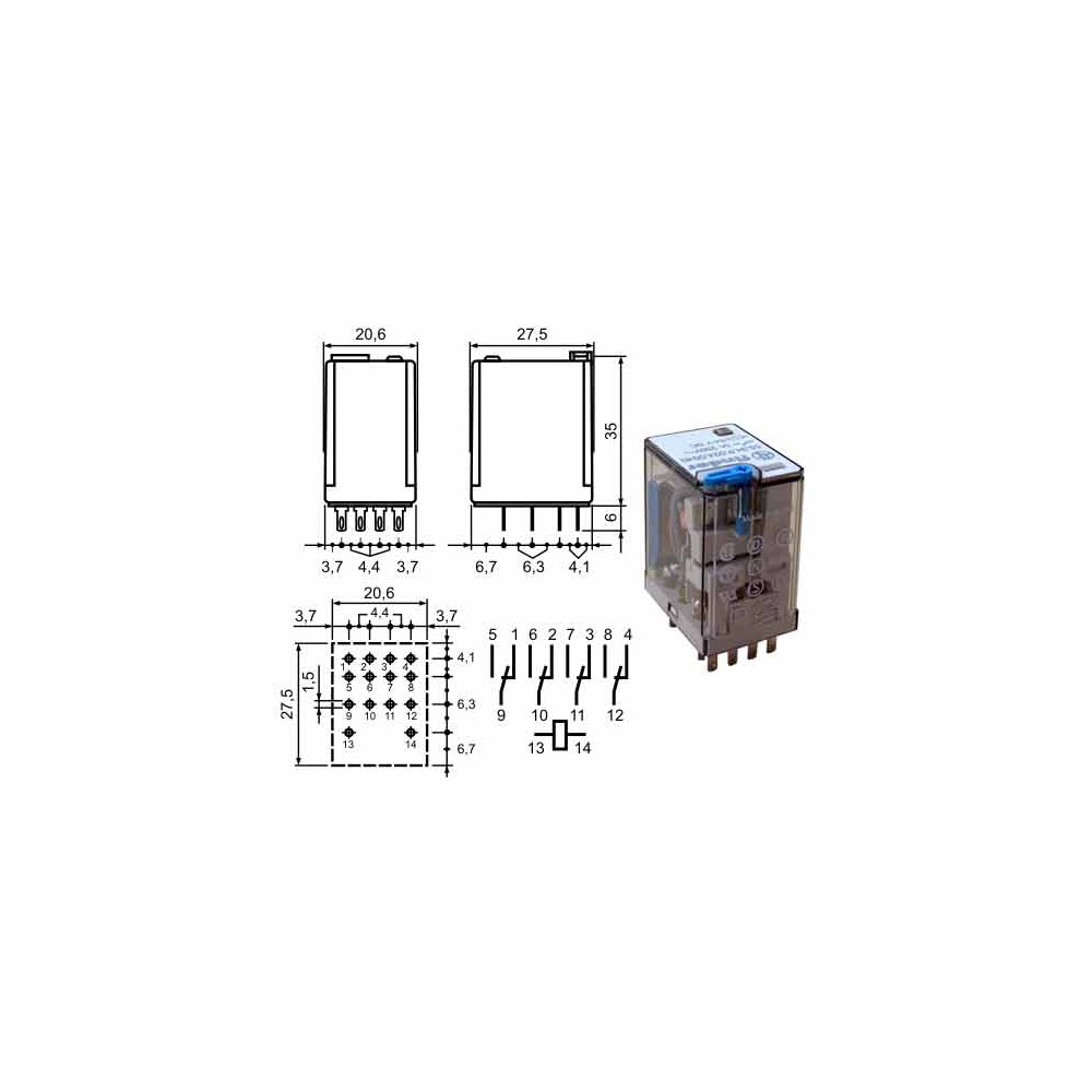 Rele Finder 24V DC 4CO,7A, 55.34.9.024.0040