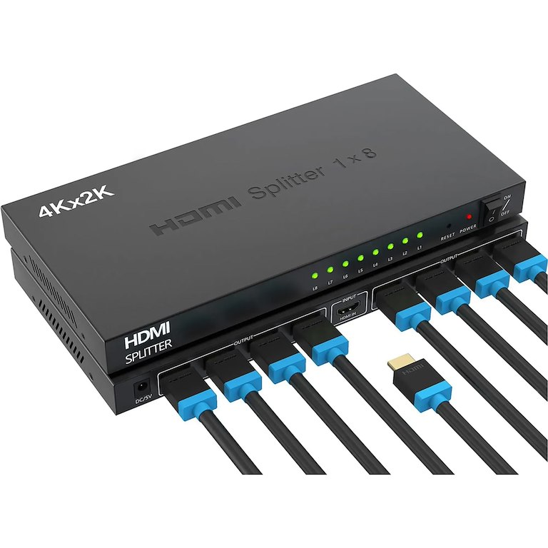 SYONG 4K HDMI splitter 1×8 za osam ekrana aluminijumsko kućište Plug & Play