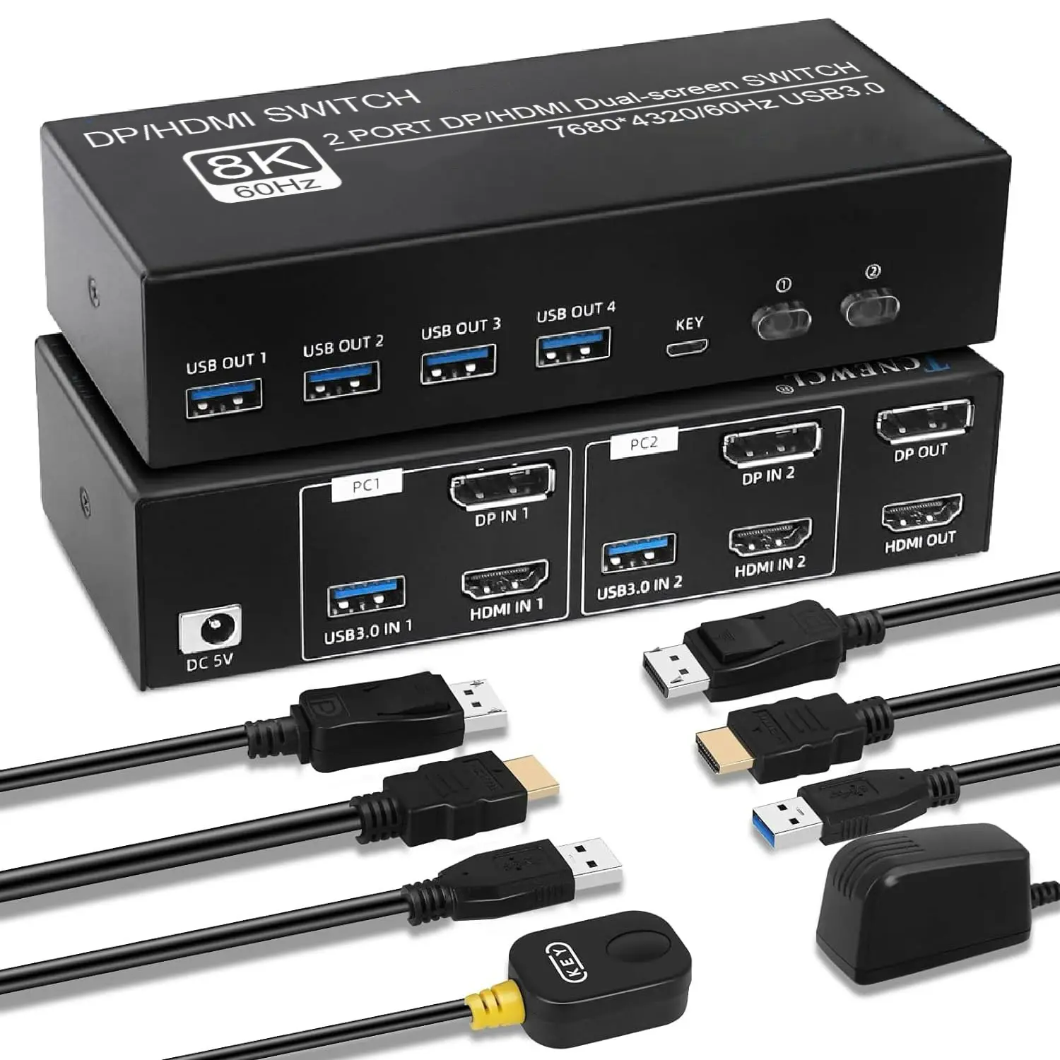 SYONG Two-PC 8K 60Hz DP/HDMI KVM switch za dva računara i dva monitora