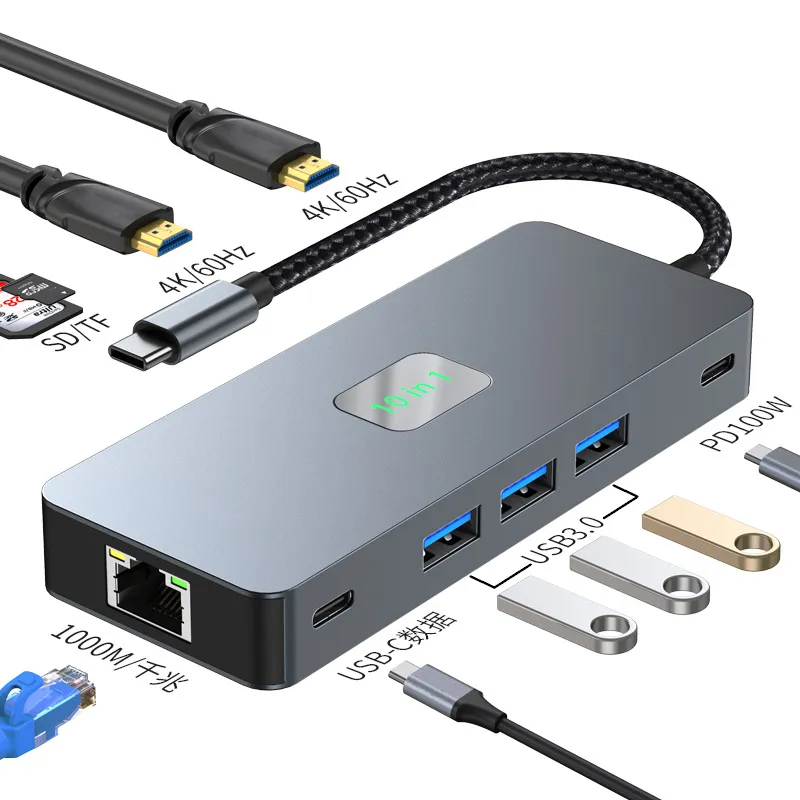 Kabl HUB Type C – HDMI 4K 60Hz, 3xUSB 3.0, PD 100W, RJ45, TF/SD