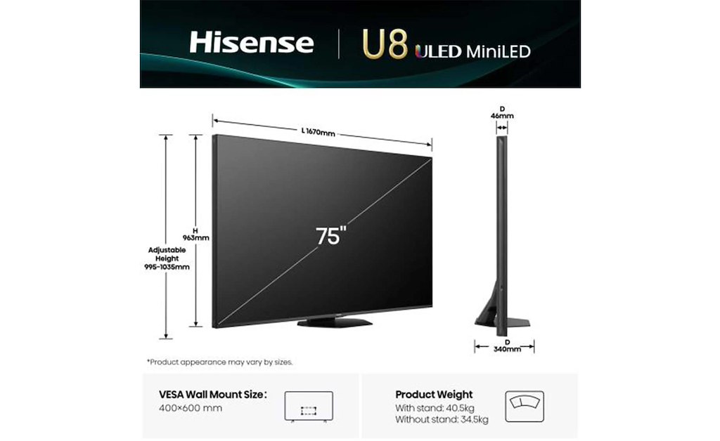 Hisense 75U8Q 75"(189cm) 4K UHD ULED miniLED smart TV