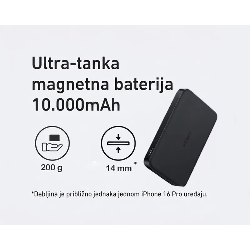 ANKER MagGo 10000mAh, 15W, magnetno bežični power bank, crni