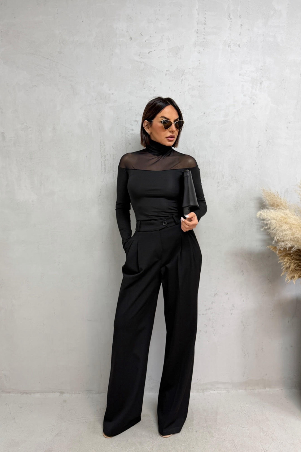 EDRIS BLACK PANTALONE VISOKOG STRUKA