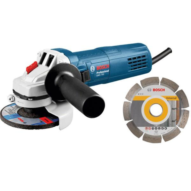 Bosch Ugaona brusilica GWS 750 (115 mm) + dijamantski disk u kartonu, 0601394004